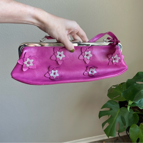 Vintage | Bags | Vintage Hot Pink Floral Leather Mini Shoulder Bag ...